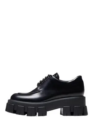 Prada Monolith Brushed Calf Derby Shoes - Black