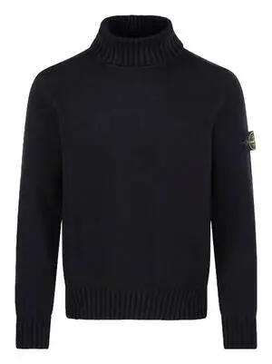 Stone Island Logo Patch Turtleneck Sweater - Black