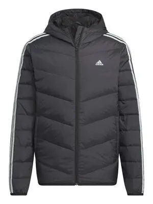 Adidas Neo Padded Down Jacket With Hood And Striped Sleeves - Black