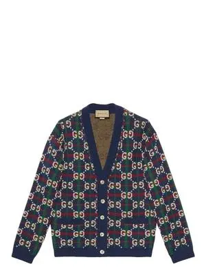 Gucci Gg Check Knit Wool Cardigan - Blue