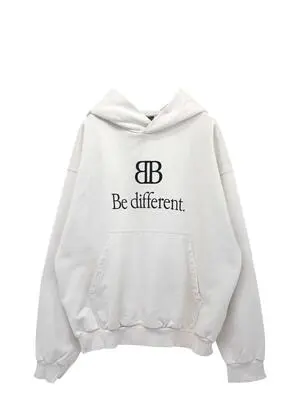 Balenciaga Bb Be Different Popover Hoodie - Ecru/black