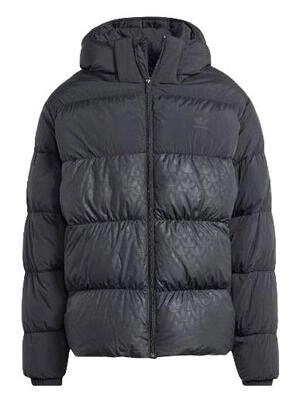 Adidas Originals Down Regen Monogram Hooded Puffer Jacket - Black