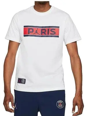 JORDAN X Paris Saint Germain Block Logo T-shirt 'white - White/navy/red