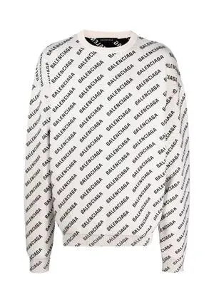 Balenciaga All Over Logo Crewneck Sweater - White/black