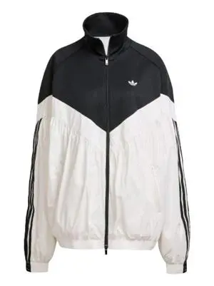 Adidas Oversized Track Jacket With V-shaped Cutlines And Balloon Sleeves - Black/white