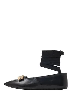 Gucci Leather Ballerina Flats With Ribbon And Bow Detailing - Black