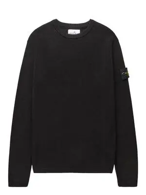 Stone Island Logo Patch Chunky Knit Jumper - Black