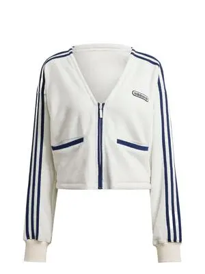 Adidas Terry Cropped Zip-up Sweatshirt With Contrast Detailing - White/navy