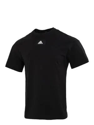Adidas Printing Logo Solid Color Round Neck Pullover Short Sleeve Black T-shirt - Multi-color