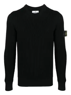 Stone Island Ribbed Crew Neck Sweater - Black