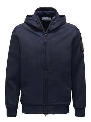 Stone Island Soft Shell Hooded Zip-up Jacket - Navy