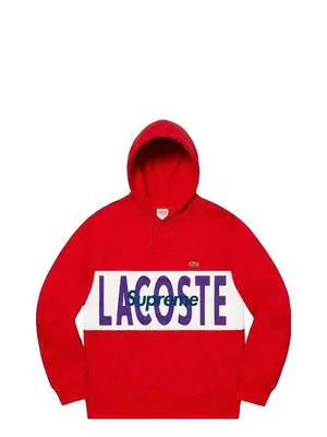 Supreme X Lacoste Logo Panel Hooded Sweatshirt - Red