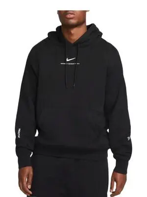 Nike Solid Color Micro Mark Logo Printing Hoodie - Black
