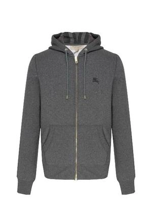 Burberry Cotton Logo Embroidery Zipper Jacket - Grey