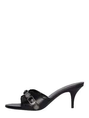 Balenciaga Cagole Leather Heeled Sandals - Black