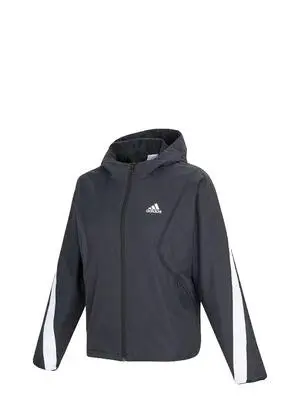 Adidas Zip-up Hooded Track Jacket With Sporty Stripes - Black