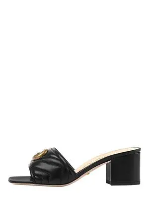 Gucci Marmont Double G Quilted Leather Slide Sandal - Black
