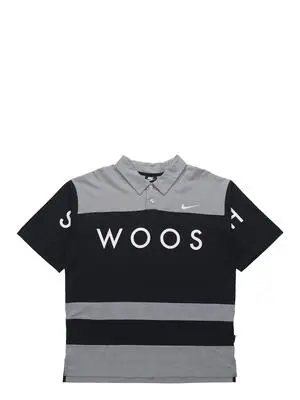 Nike Swoosh Logo Printing Contrasting Colors Loose Polo Shirt - Black