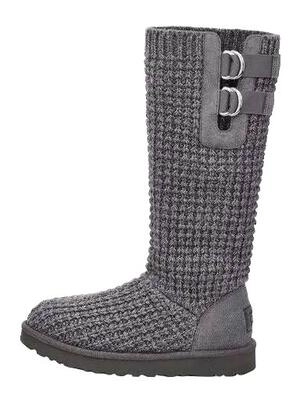 UGG Knit Tall Boots With Buckle Detail - Gray