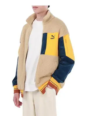 PUMA Retro Sherpa Jacket With Color Blocking - Khaki