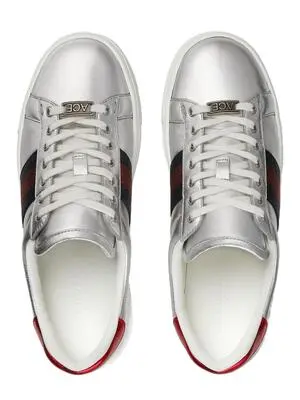 Gucci Ace Metallic Sneakers - Silver/green/red