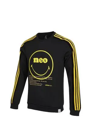 Adidas Neo Smiley Face Print Crewneck Pullover - Black