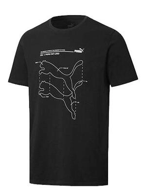 PUMA Logo Printing Round Neck Short Sleeve - Black
