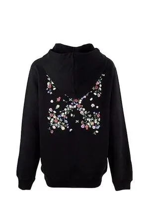 Off-White Flower Embroidered Arrow Hoodie - Black