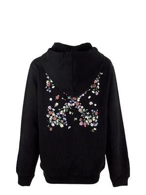Off-White Flower Embroidered Arrow Hoodie - Black