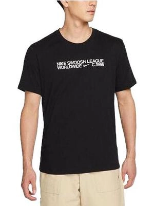 Nike Contrasting Colors Logo Alphabet Pattern Printing Round Neck Casual Short Sleeve Black T-shirt - Multi-color