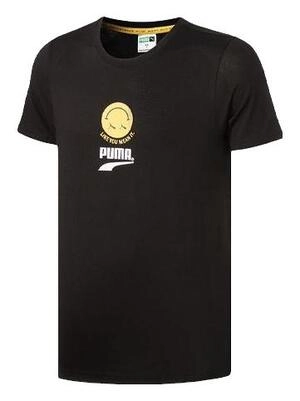 PUMA Smiling Face Pattern Athleisure Casual Sports Short Sleeve Couple Style - Black