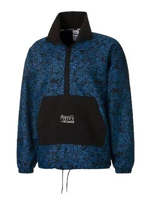 PUMA X Mr Doodle Crossover Graffiti Printing Contrasting Colors Cardigan Stand Collar Jacket Blue - Default Color
