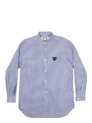 Play Comme Des Garcon Black Emblem Striped Button Down - Blue