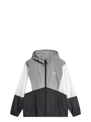 LI-NING Color Block Hooded Windbreaker Jacket - White/grey/black