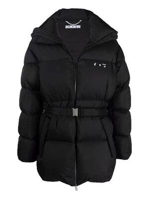 Off-White Puffer Down Jacket With Belt - Black