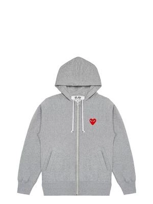 Play Comme Des Garcon Full Zip Hoodie With Emblematic Heart Graphic - Grey
