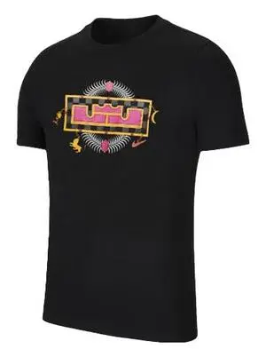 Nike Lebron Pattern Printing Round Neck Short Sleeve Black - Multi-color