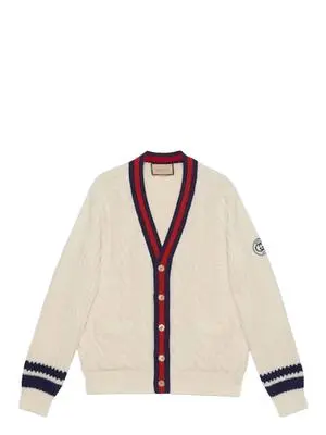 Gucci Cable Wool Knit Cardigan With Web - Ivory