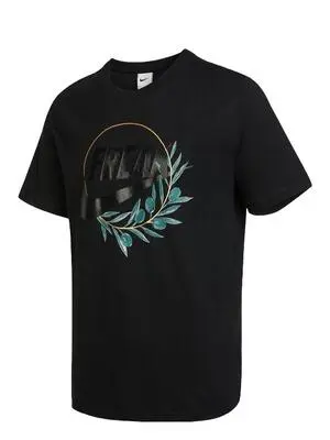Nike Men's Nike Plant Pattern Printing Round Neck Pullover Short Sleeve Black T-shirt Default Color