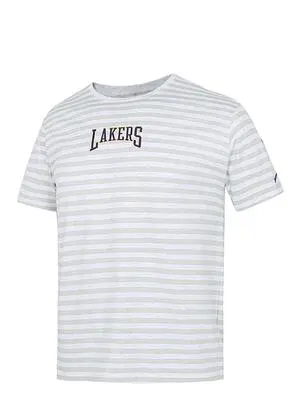 Nike Stripe Alphabet Printing Round Neck Pullover Short Sleeve Lakers T-shirt - White