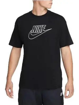 Nike Logo Printing Loose Round Neck Pullover Short Sleeve Black T-shirt - Default Color