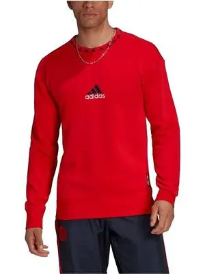 Adidas Bayern Munich Pattern Crewneck Sweatshirt - Red