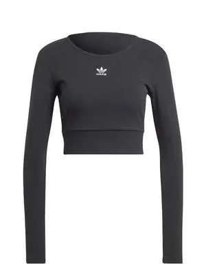 Adidas Essentials Rib Long Sleeve Cropped Tee - Black
