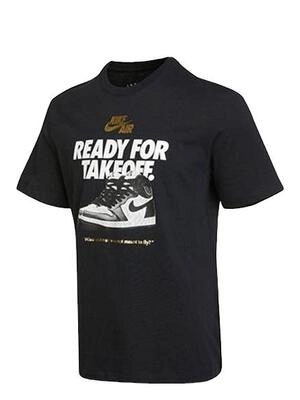 JORDAN Alphabet Shoes Printing Round Neck Casual Short Sleeve Black T-shirt - Multi-color