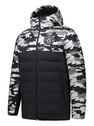 Adidas Hooded Down Jacket With Camouflage Pattern - Black