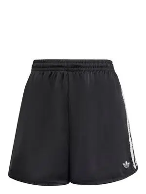 Adidas Satin Shorts With Ruffle And 3-stripes Detail - Black
