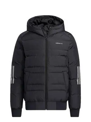 Adidas Neo Puffer Jacket With Hood And Sporty Stripes - Black