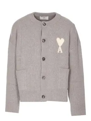 AMI Paris Big Heart Logo Alpaca Cardigan - Gray