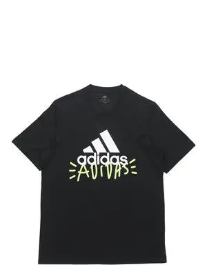 Adidas Logo Printing Round Neck Pullover Sports Short Sleeve - Black