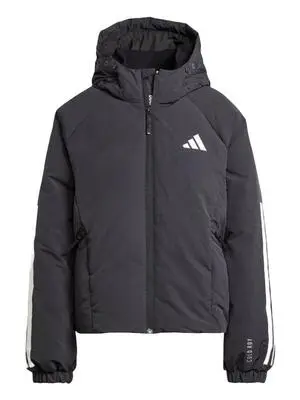 Adidas Puffy Down Jacket With Hood And Striped Sleeves - Black
